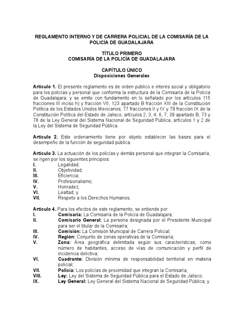 Reglamento Interno Carrera Policial Comisaria Policia Guadalajara | PDF | Policía | Derecho penal