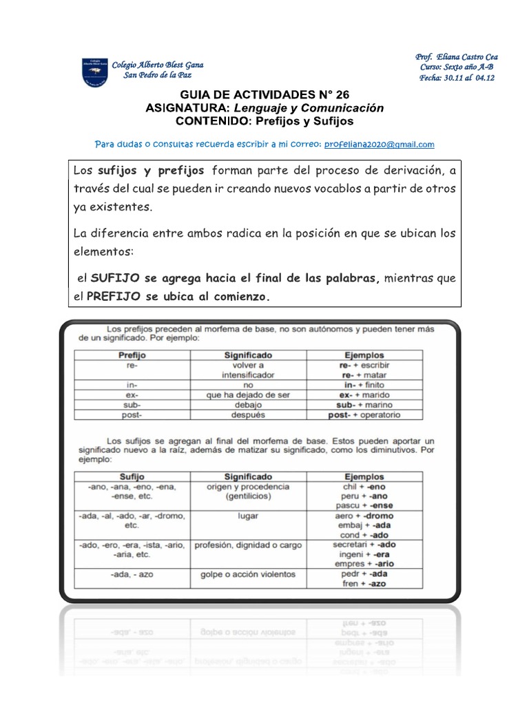 prefijos y sufijos guía de actividades | PDF