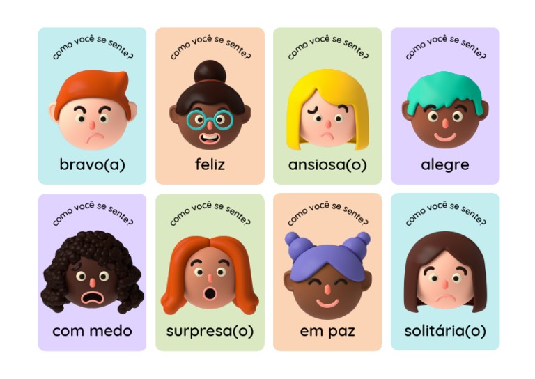 Flashcard de Emoções 3D Colorido | PDF