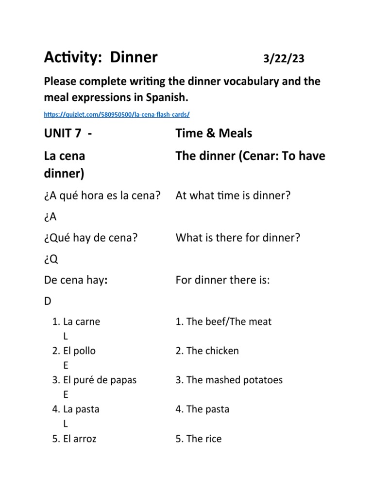 Activity - Dinner Spanish | PDF