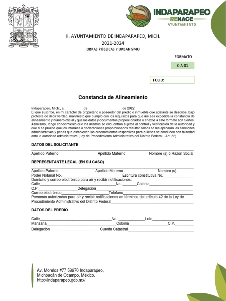 Constancia de Alineamiento en Michoacán | PDF | Ciudad de México | Gobierno