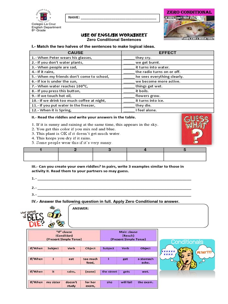 Zero Conditional Worksheet for 8th Grade | PDF | Home & Garden