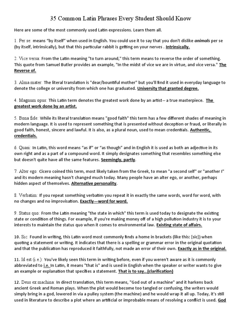 35 Common Latin Phrases Every Student Should Know | PDF | Good Faith | Sic