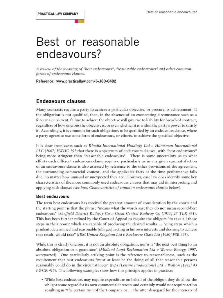 Best or Reasonable Endeavours? | PDF | Uncertainty | Civil Law (Legal ...