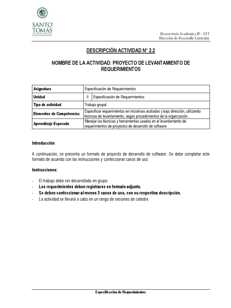 Actividad 2.2 - Caso EspecificaciÃ N de Requerimientos | PDF | Ingeniería de software | Caso de uso