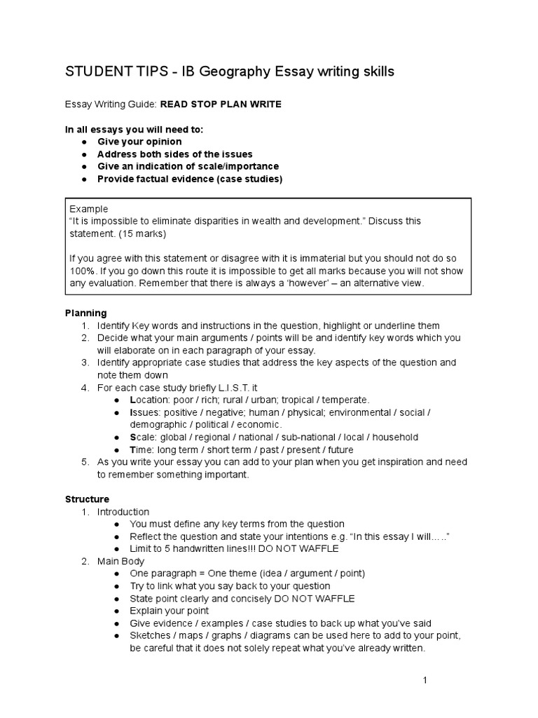 STUDENT TIPS - IB Geography Essay Writing Skills | PDF | Essays | Cognition