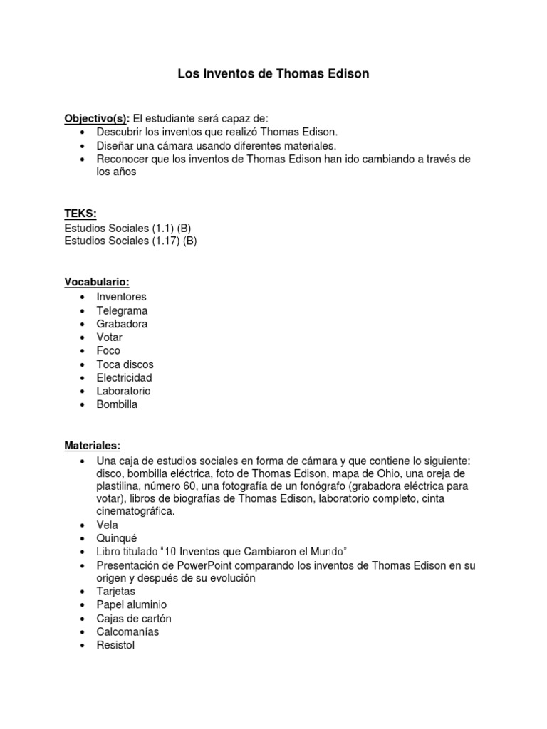 Gr. 1 Los Inventos de Thomas Edison | PDF | Arte