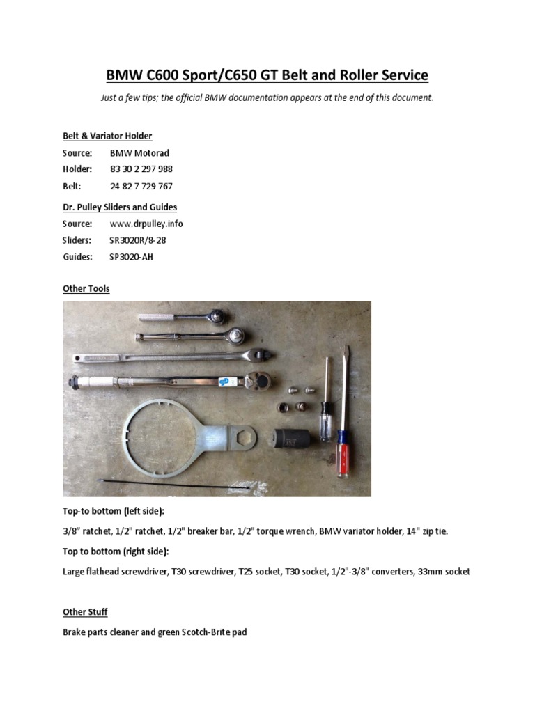 BMW C650 GT Belt and Roller Service (v2) | PDF | Belt (Mechanical ...