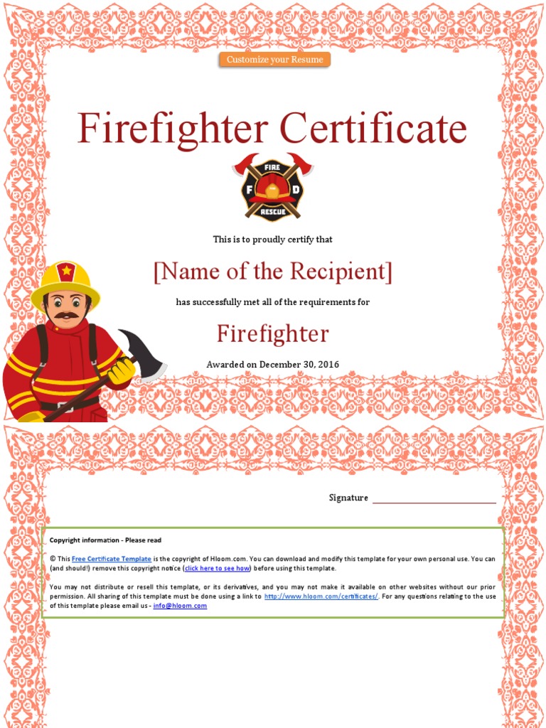 Firefighter Training Certificate Template | PDF | Career & Growth ...