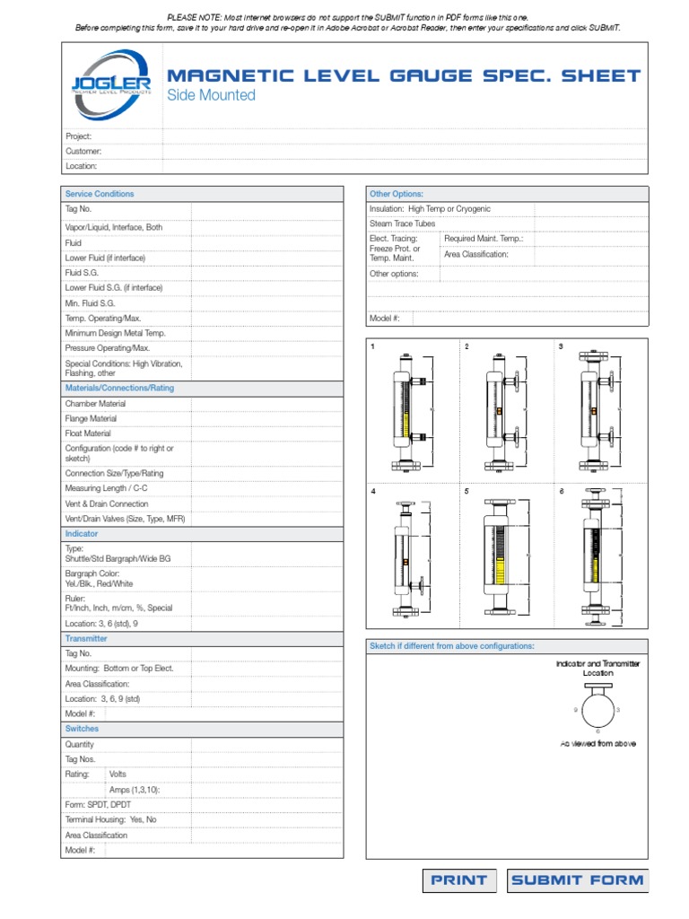 SERVICONTROL JOGLER Magnetic+Level+Gauge+Spec.+Sheet+-+Side+Mounted+w+Note Side To Side | PDF ...