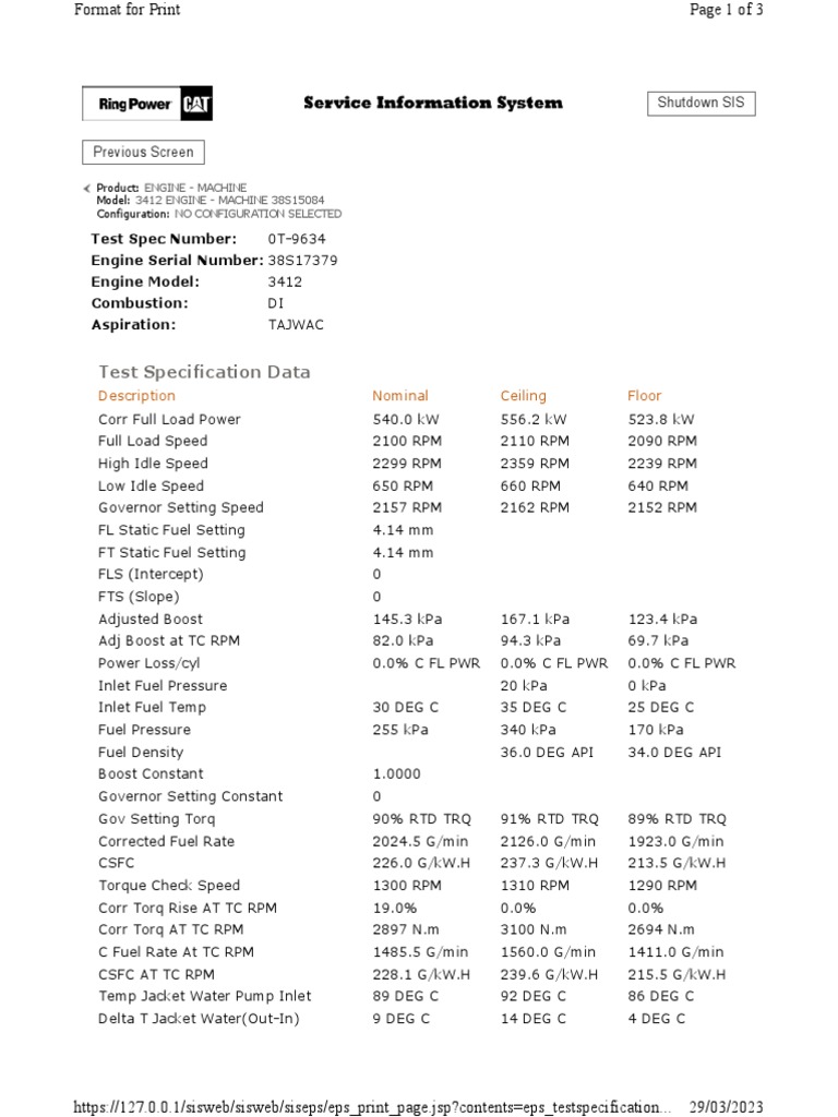 3412 Test Spec | PDF | Turbocharger | Engines