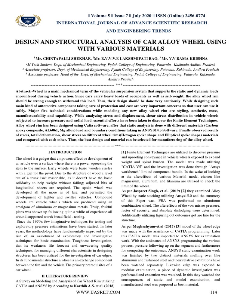 Design and Structural Analysis of Car Alloy Wheel Using With Various Materials | PDF | Composite ...