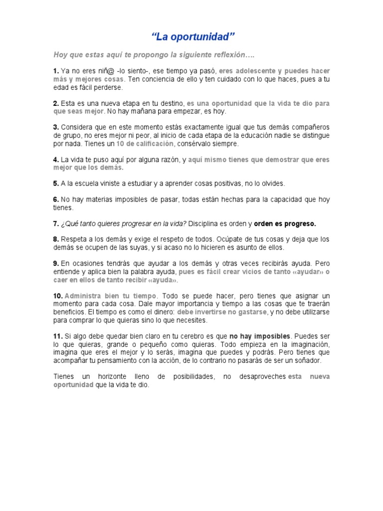 Reflexion La Oportunidad | PDF