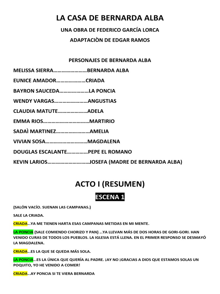 La Casa de Bernarda Alba: Escena 1 | PDF | María, madre de Jesús