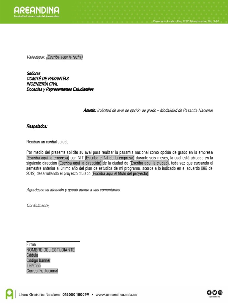 Carta Solicitud Aval Pasantías (Modelo 2) | PDF
