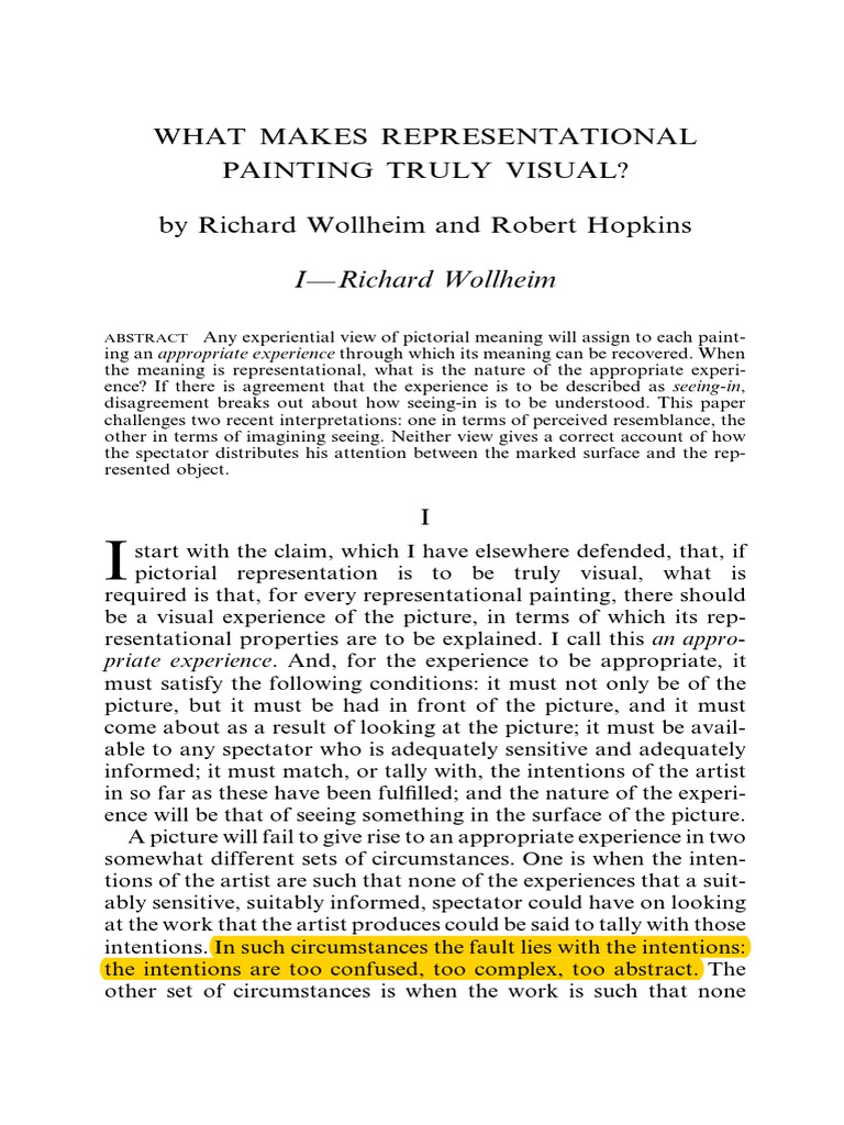 What Makes Representational Painting Truly Visual? by Richard Wollheim ...