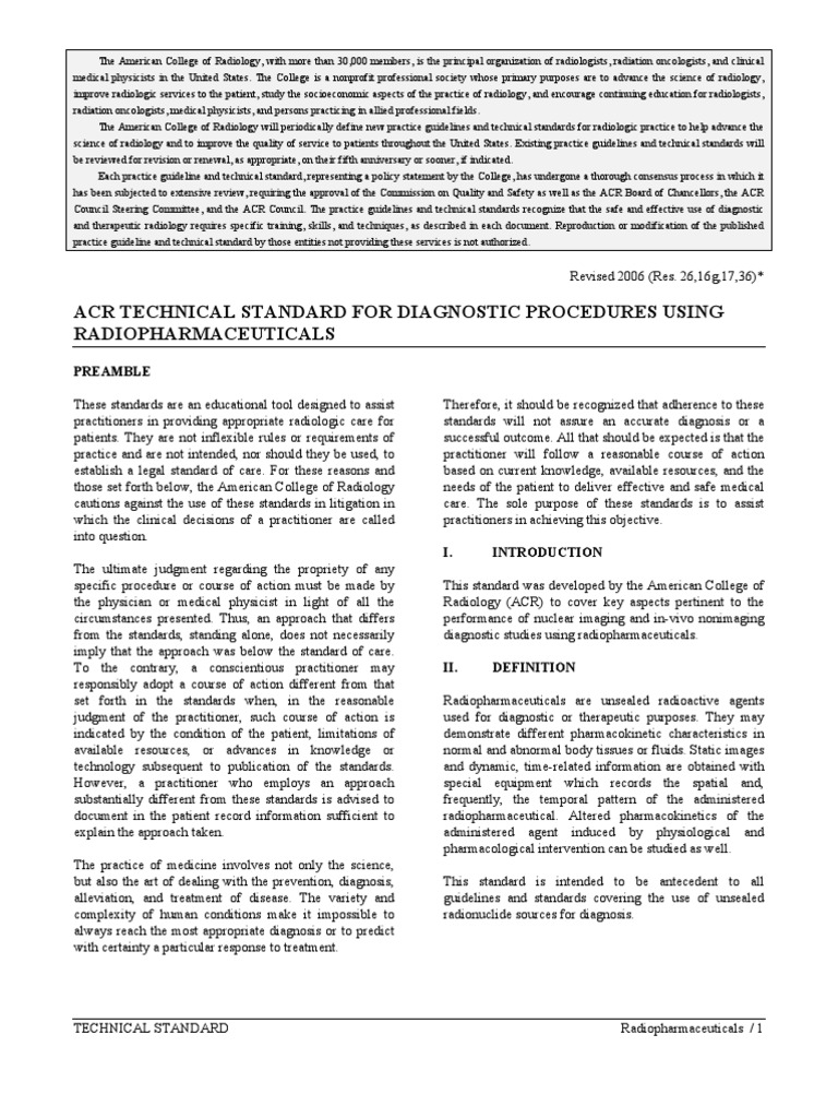 ACR Standards for Radiopharmaceutical Use | PDF | Medical Physics ...