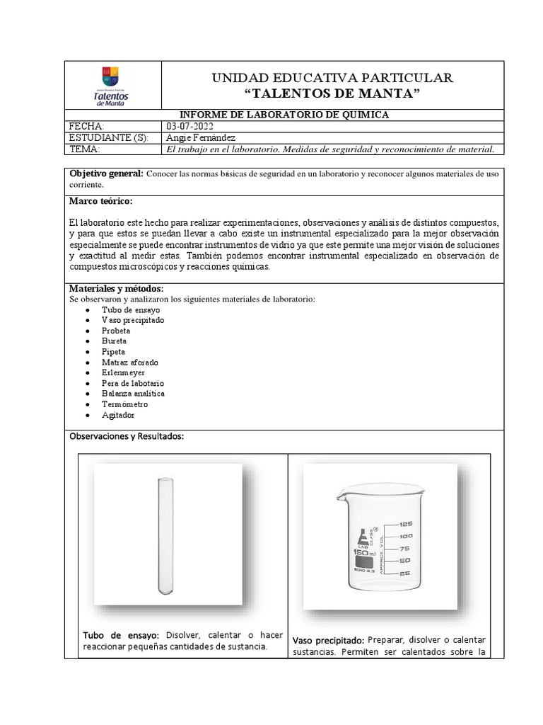 Práctica De Laboratorio 1 Af Pdf Laboratorios Química