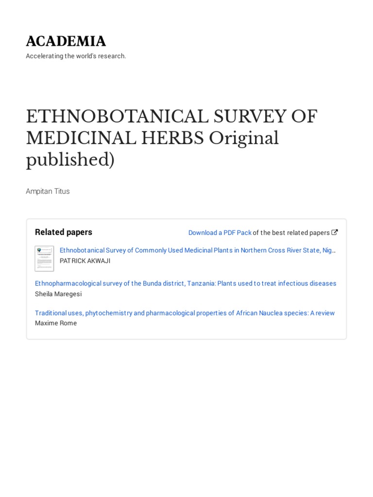 ETHNOBOTANICAL SURVEY OF MEDICINAL HERBS Original Published - Docx-With-Cover-Page-V2 | PDF ...