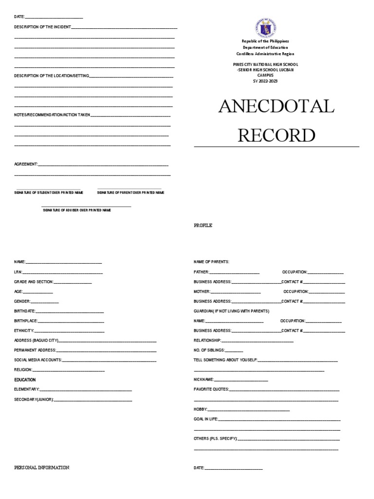 Anecdotal Record of a Student Incident | PDF Anecdotal Record of a Student Incident | PDF