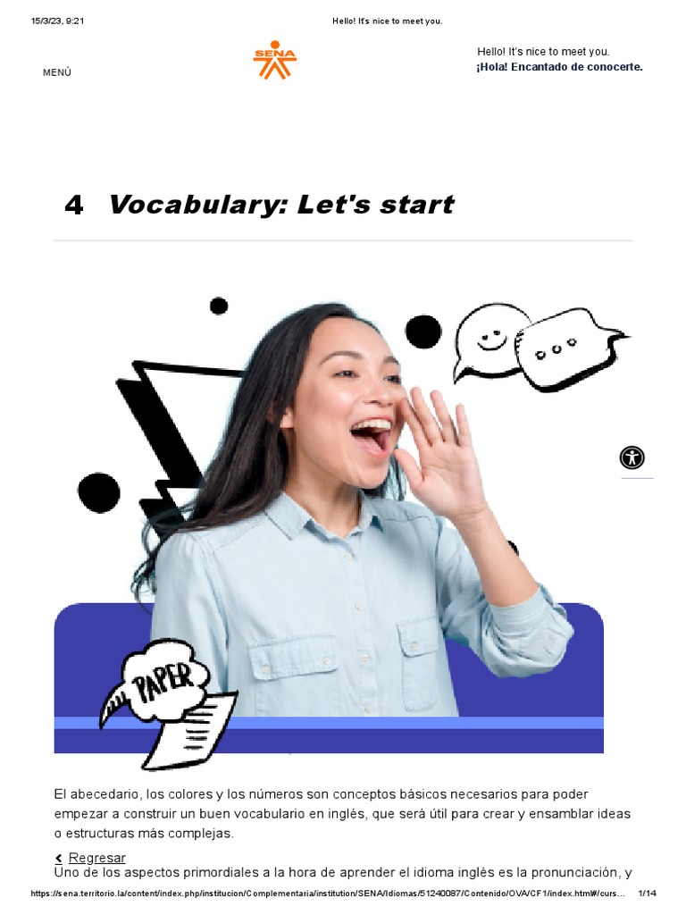 Hello! It's Nice To Meet You - Vocabulary | PDF | Alfabeto | Vocal