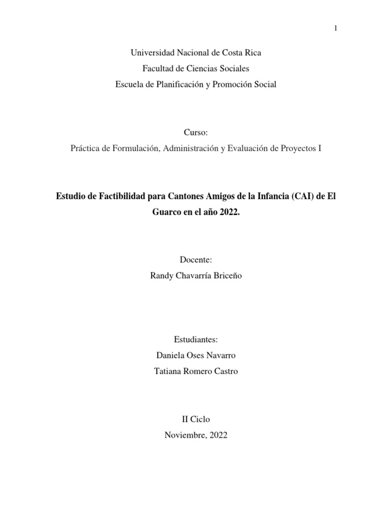 Grupo 2 ESTUDIO FACTIBILIDAD CAI. 2022 | PDF | Infancia | Análisis FODA
