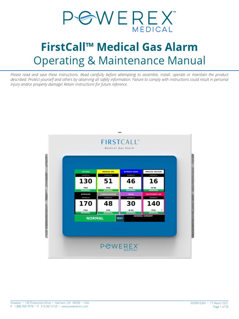 Firstcall™ Medical Gas Alarm: Operating & Maintenance Manual | PDF ...