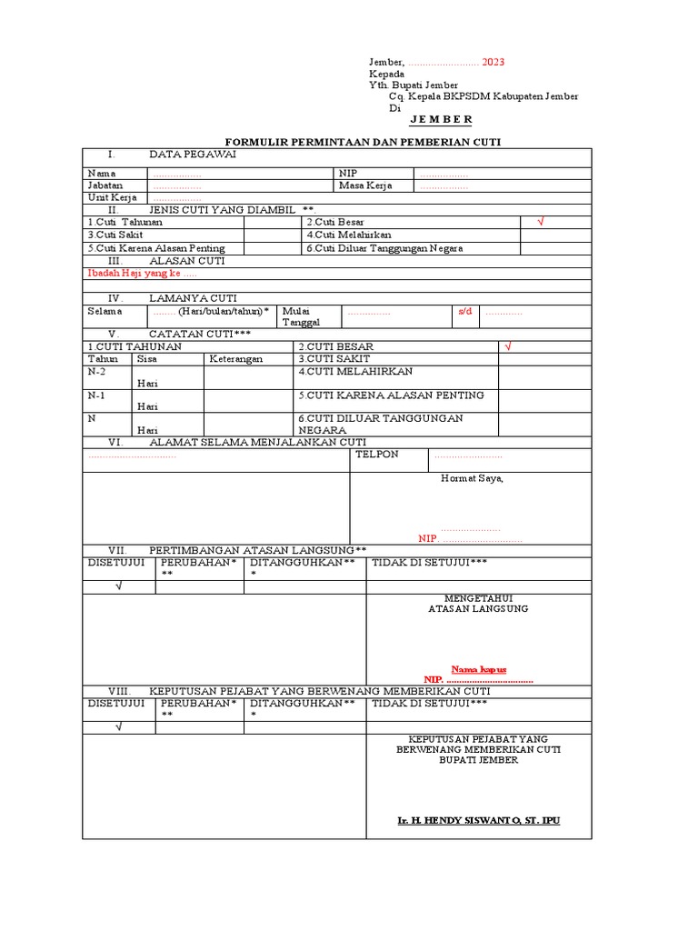 Blanko Cuti Pns - Umrah Haji | PDF