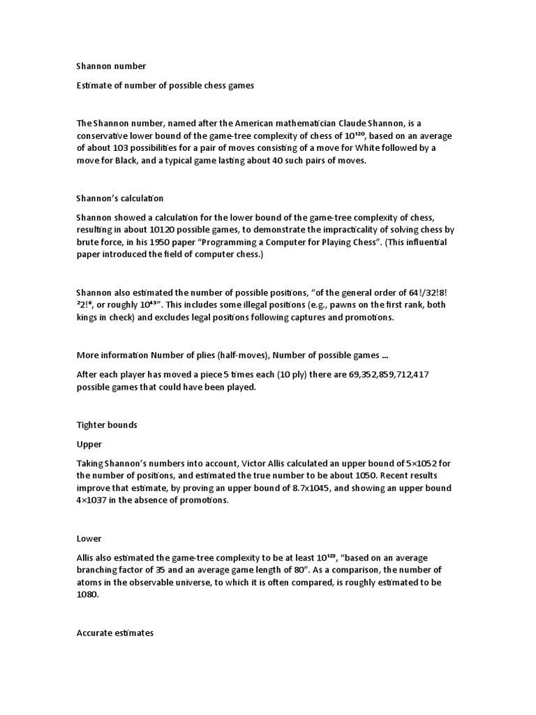 Shannon Number | PDF | Applied Mathematics | Chess