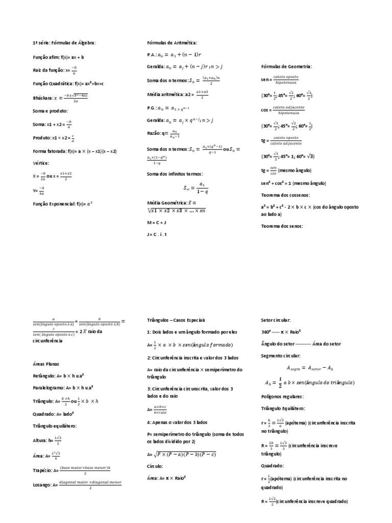Fórmulas de Matemática para o Ensino Médio | PDF | Triângulo | Objetos ...