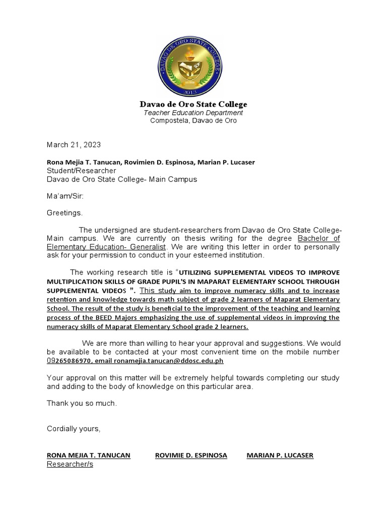 Rona LETTER FOR DATA GATHERING | PDF | Language Arts & Discipline ...