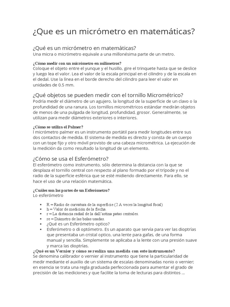 Que Es Un Micrómetro en Matemáticas | PDF