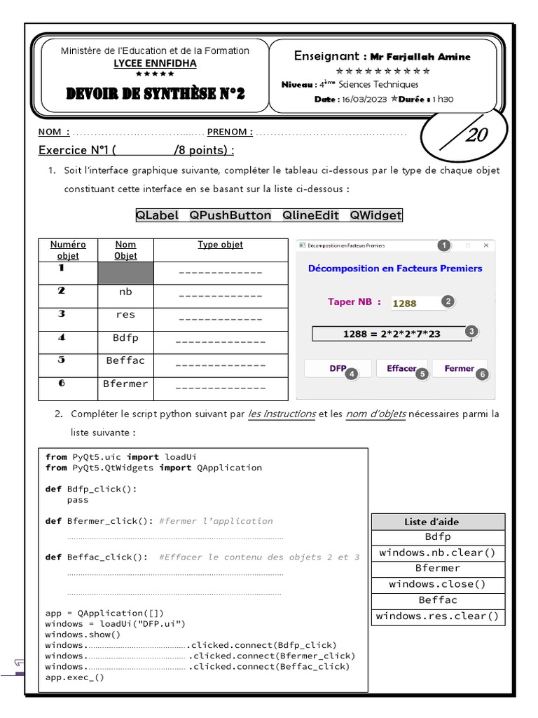 Exercice de programmation Python en PyQt5 | PDF | Division | Informatique