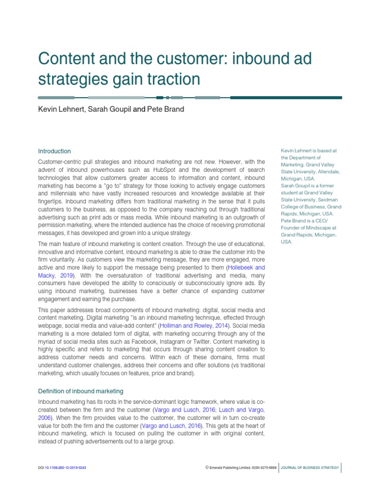 Content and The Customer: Inbound Ad Strategies Gain Traction | PDF ...