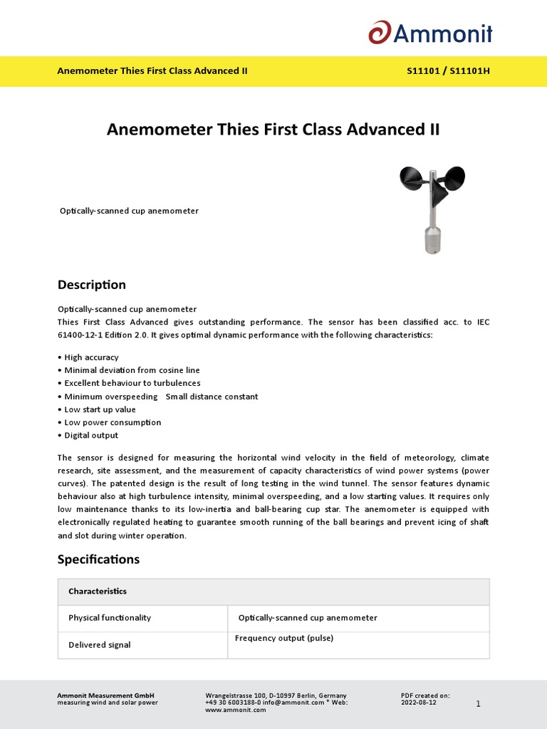 Anemometer Thies First Class Advanced II | PDF | Wind Speed | Wound