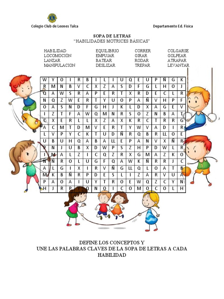 Sopa de Letras: Habilidades Motrices | PDF