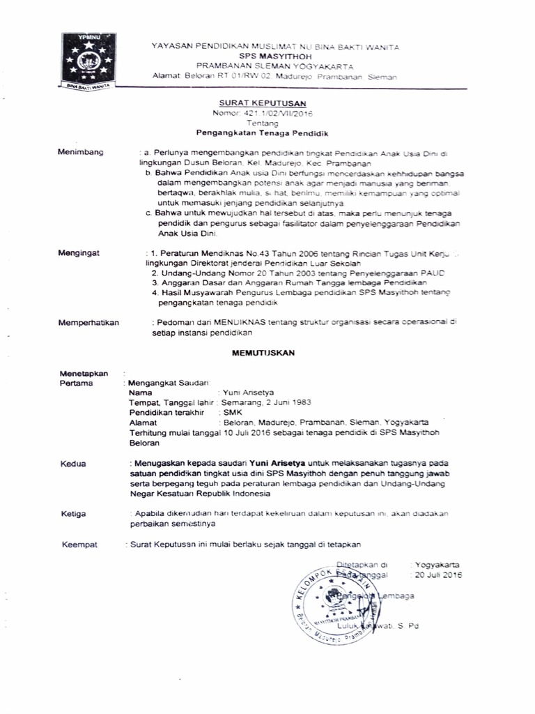 Contoh SK Pengangkatan Pendidik | PDF