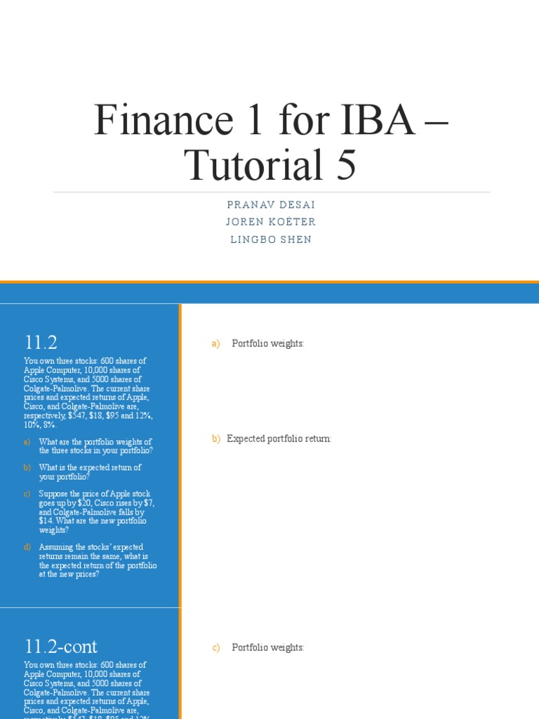 Finance 1 For IBA - Tutorial 5: Pranav Desai Joren Koëter Lingbo Shen | Download Free PDF | Cost ...