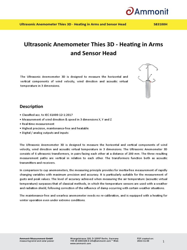 Thies 3D Ultrasonic Anemometer Overview | PDF | Wind Speed | Root Mean ...