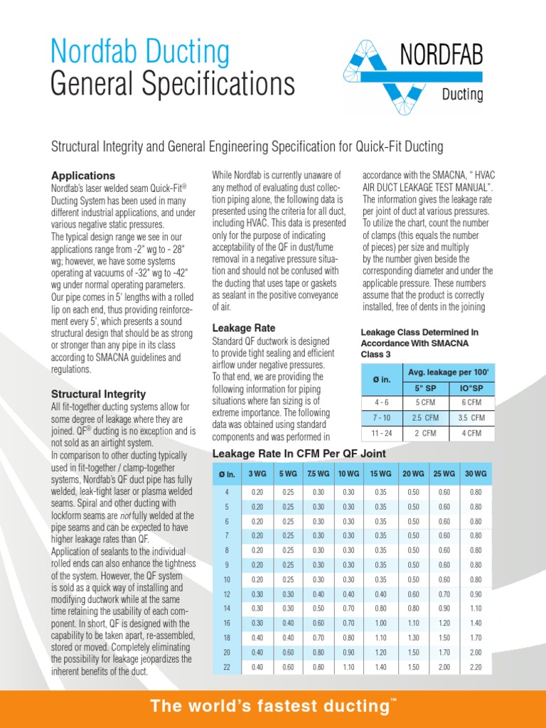 Nordfab Duct Engineering Specifications | PDF | Duct (Flow) | Pipe ...