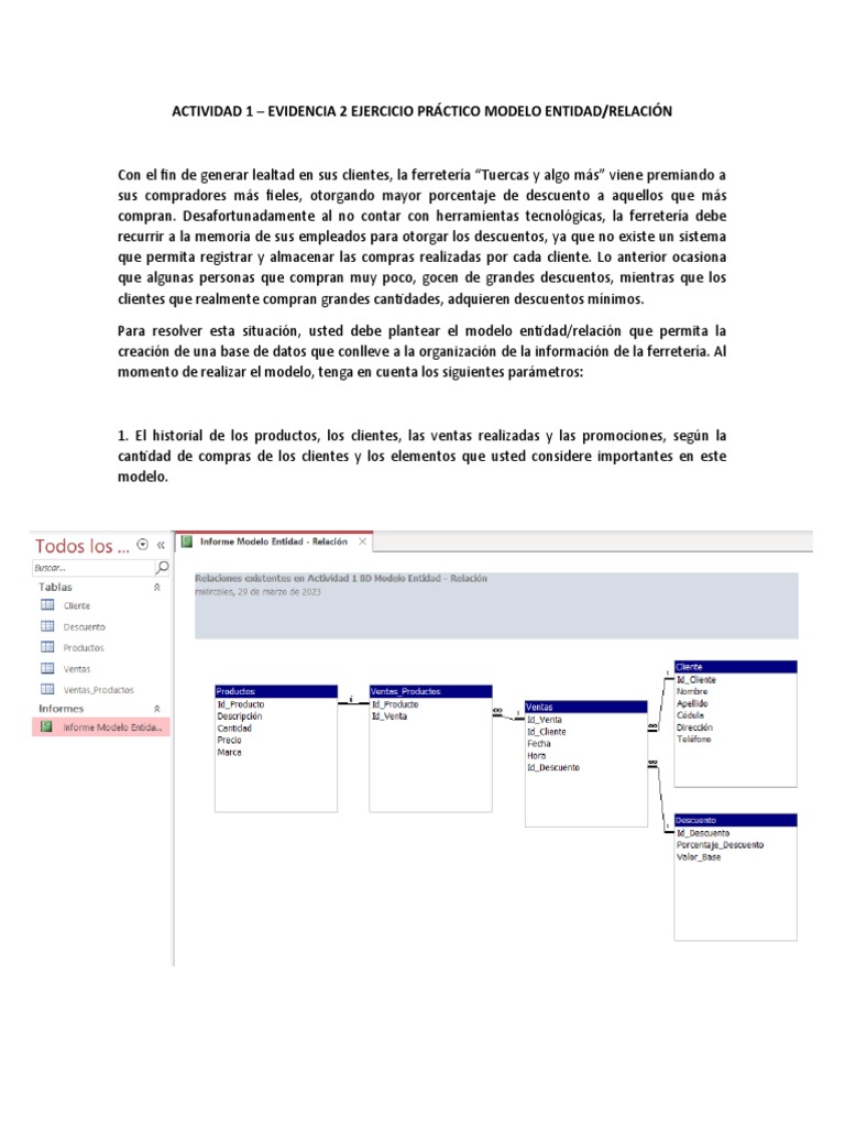 Actividad 1 - Evidencia 2 Ejercicio Práctico Modelo Entidad Relación | PDF