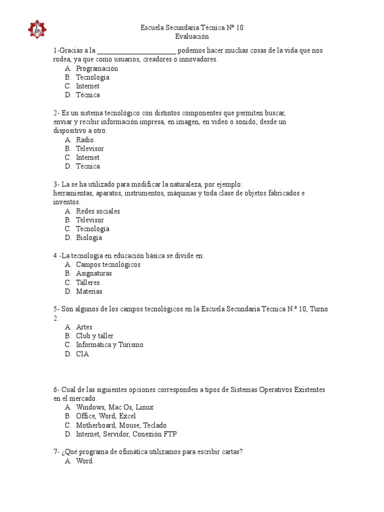 Cuestionario de Tecnología para Secundaria | PDF | Informática
