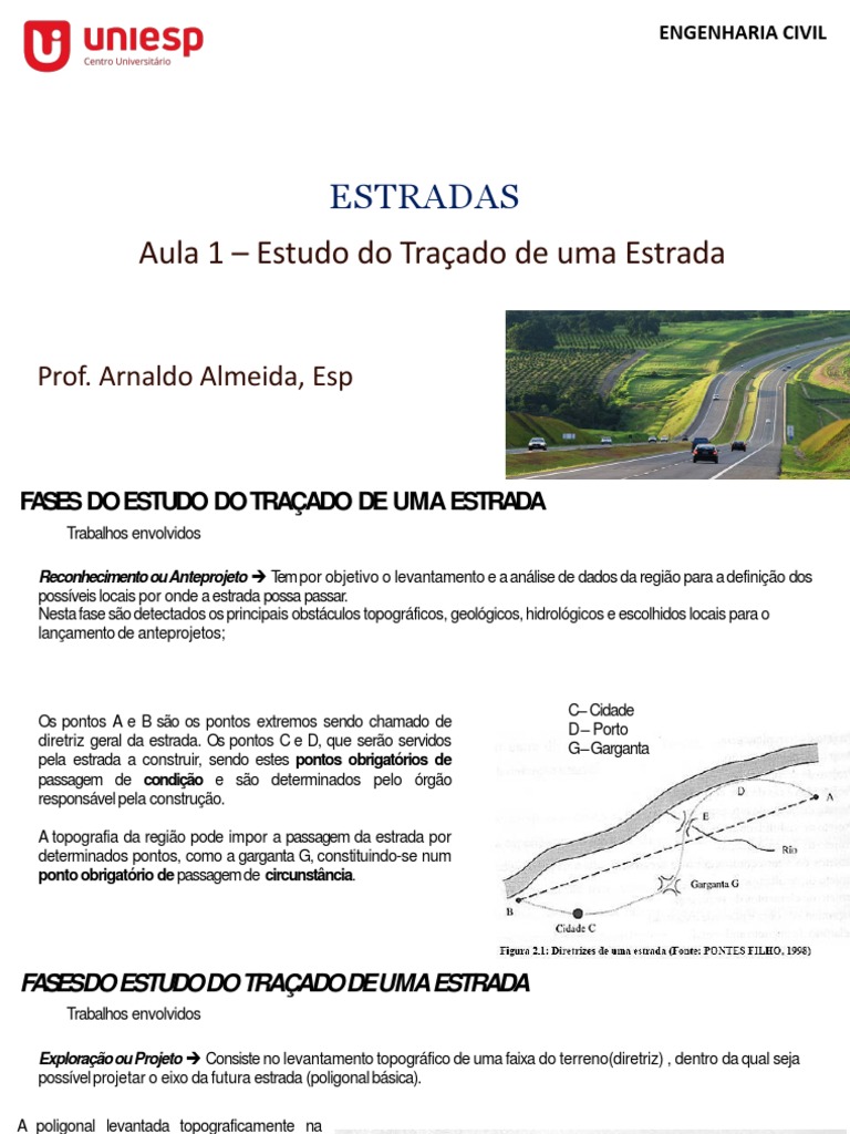 Estradas: Aula 1 - Estudo Do Traçado de Uma Estrada | PDF | Topografia