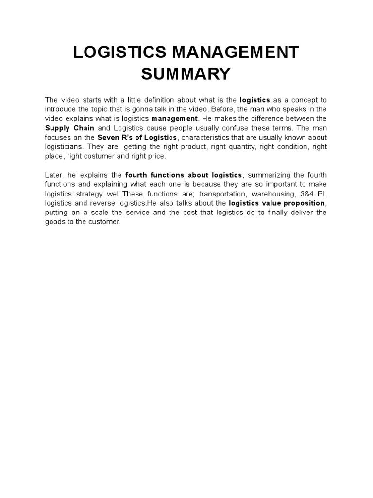 Seven R's of Logistics: Defining Logistics Management and Exploring Its ...