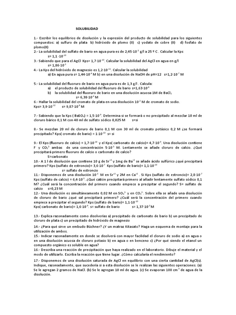 Solubilidad y precipitación de sales | PDF | Precipitación (Química ...