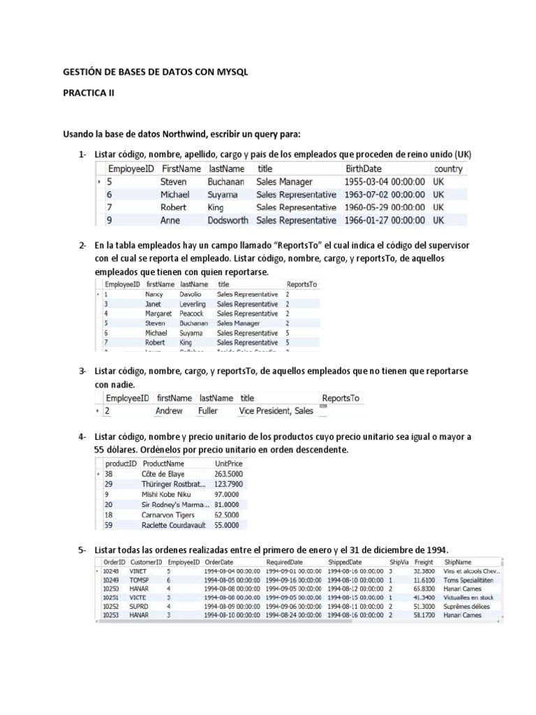 Consultas SQL en MySQL: Ejercicios Prácticos | PDF | Finanzas y dinero