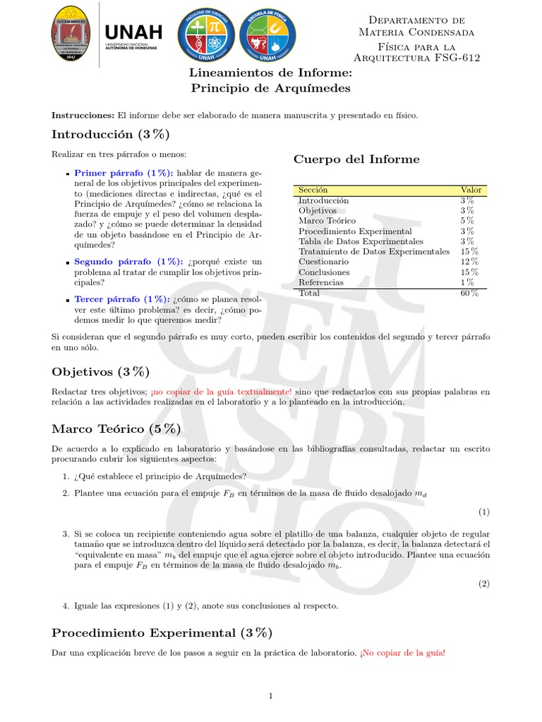 Lineamientos de Laboratorios Arqu Medes FSG612 | PDF