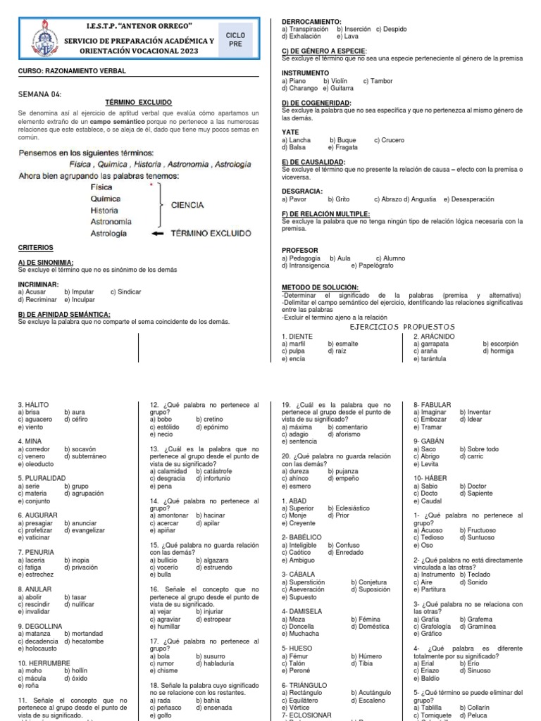 Separata Razonamiento Verbal - Semana 4 | PDF