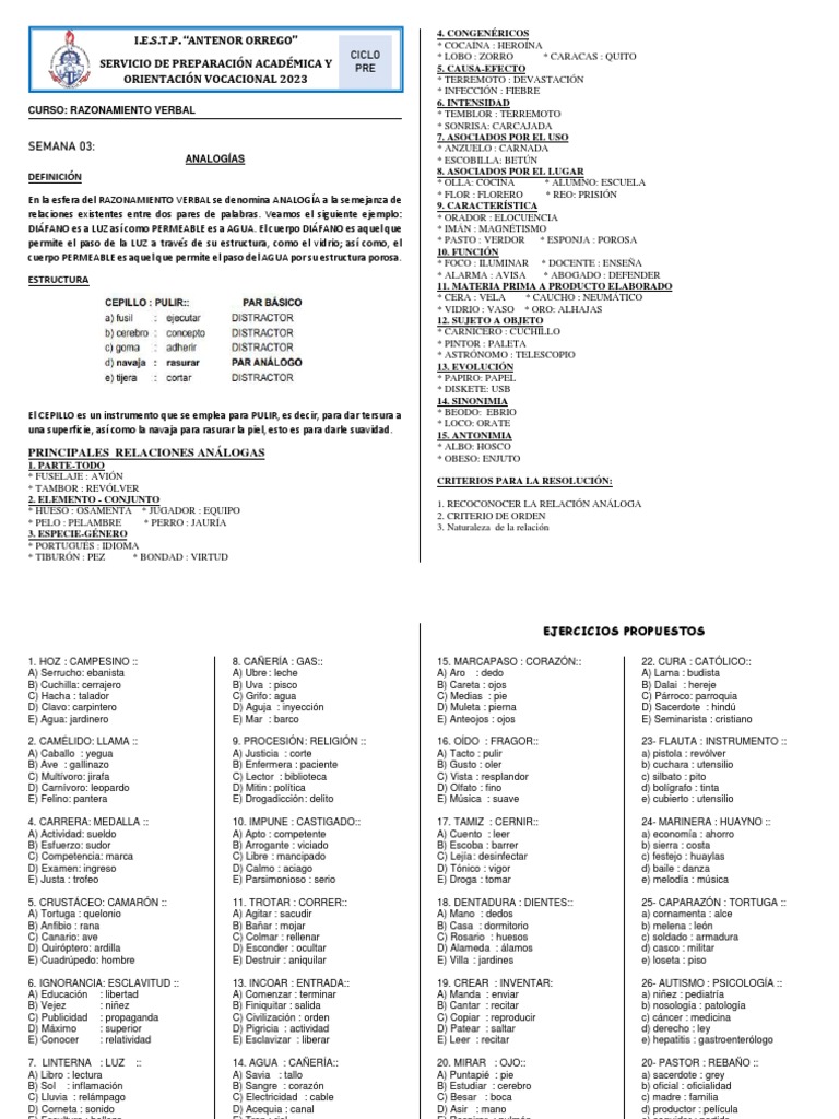 Separata Razonamiento Verbal - Semana 3 | PDF