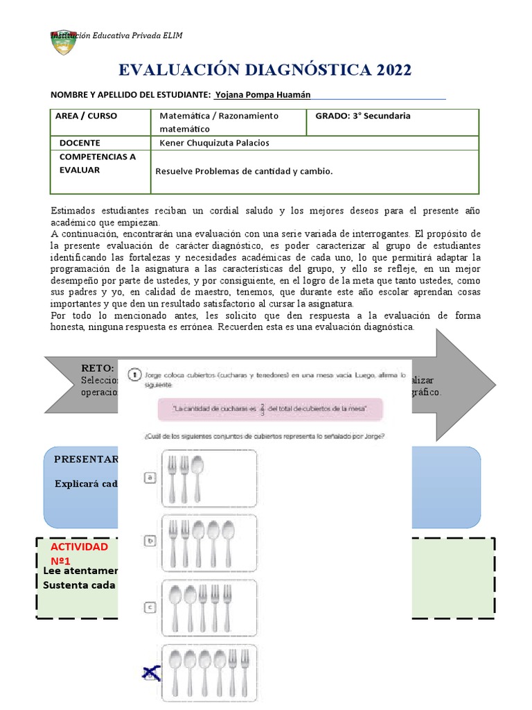 Evaluación Diagnóstica 3° Secundaria RM | PDF